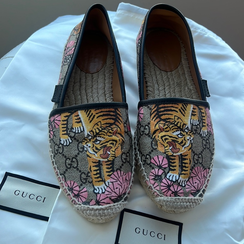 Gucci Tiger Bengal Gg Coated Canvas Espadrille Loafer… - Gem